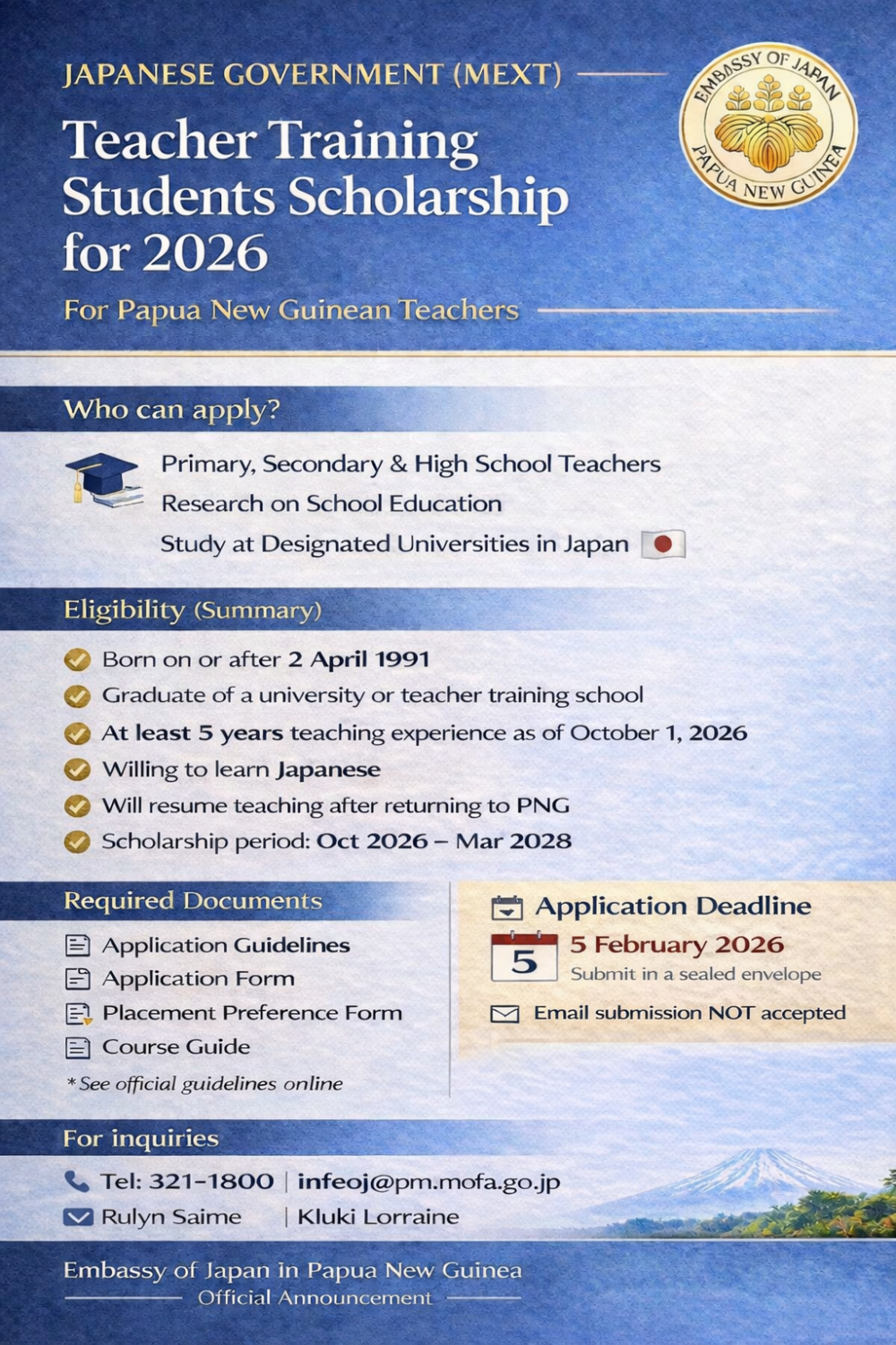 Announcement of JAPANESE GOVERNMENT (MEXT) TEACHER TRAINING STUDENTS ...
